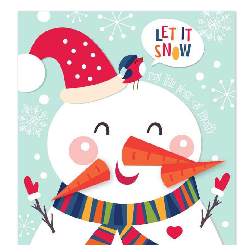 Pin the Nose (carrot) on the Snowman - Holiday Party Game - DIY Party ...