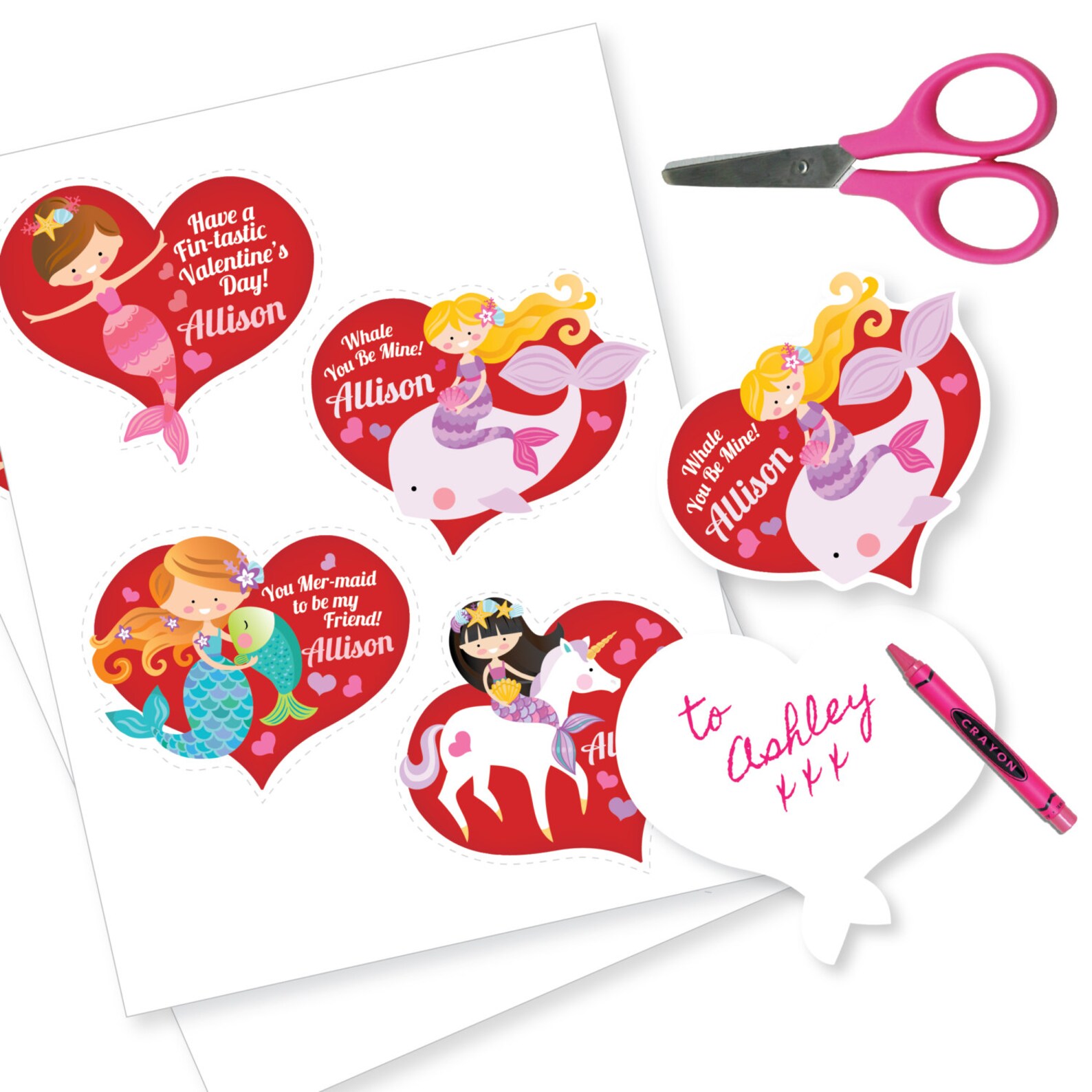 Mermaid Valentines Day Cards Printable DIY Card Classroom - Etsy