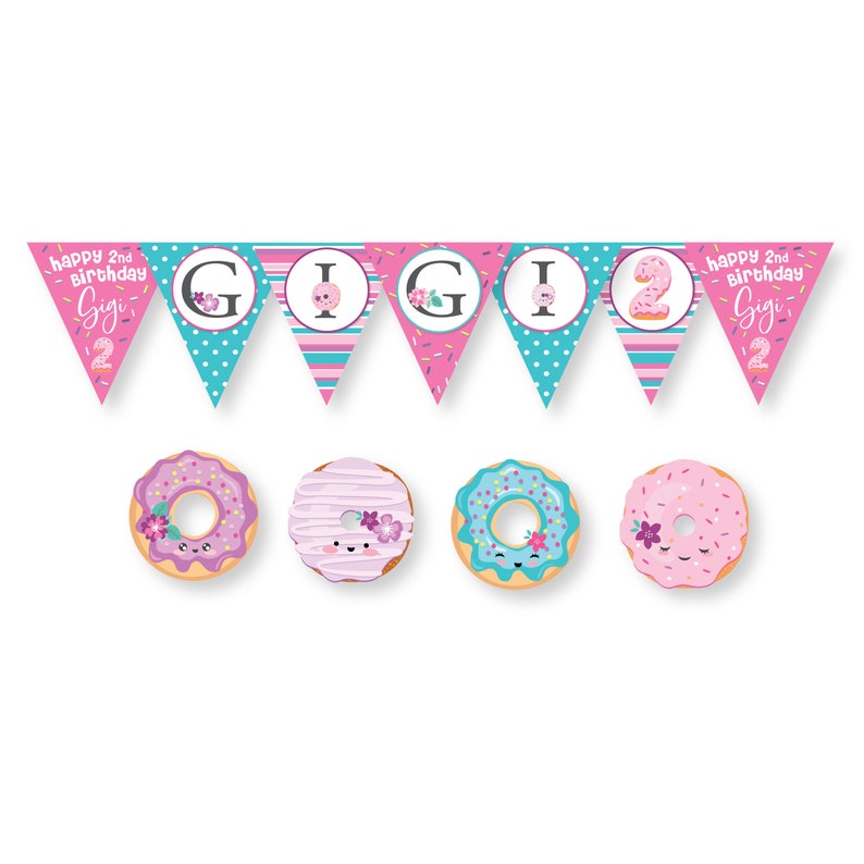 Donut Birthday Bunting Pink Donut Banner Garland Printable - Etsy