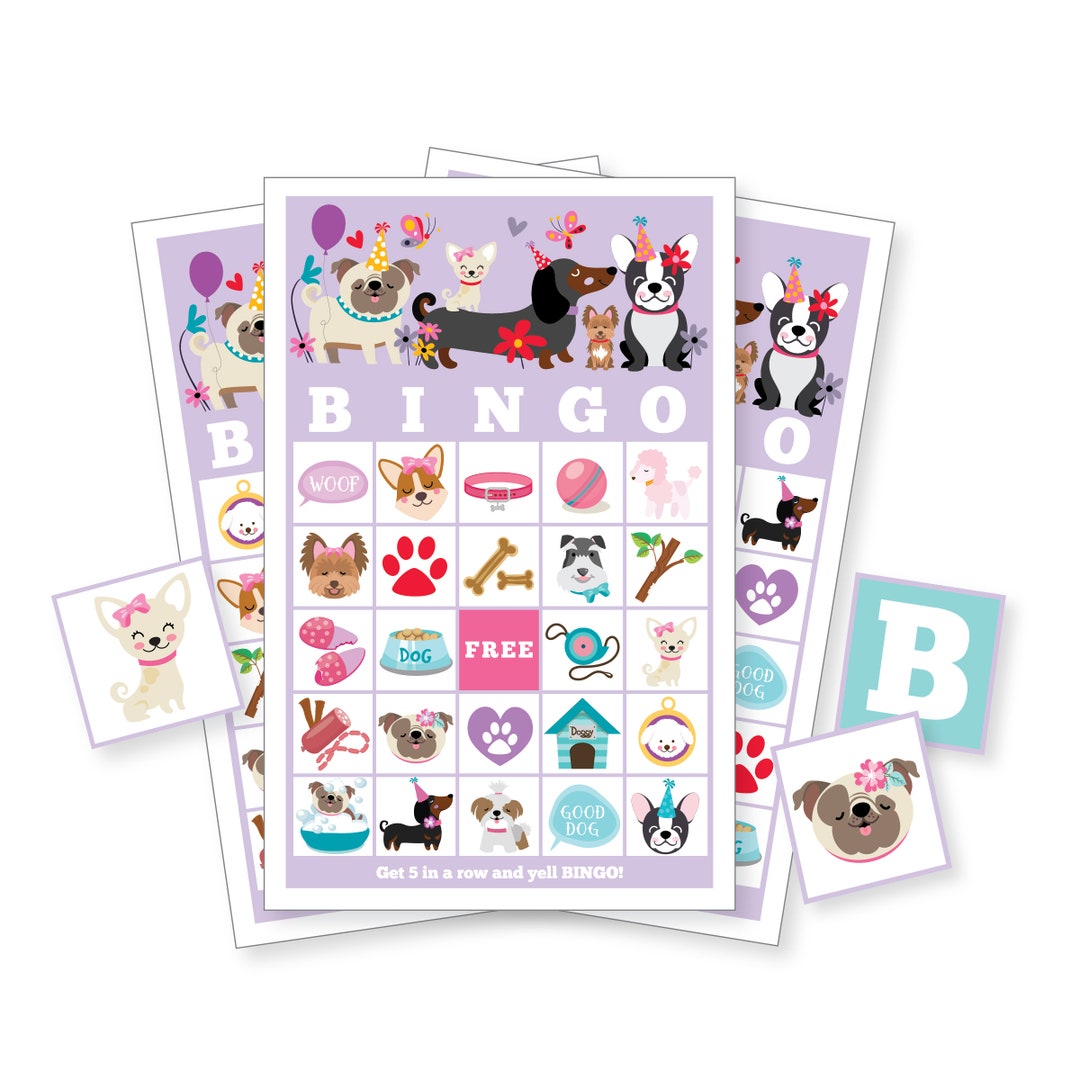 Dog BINGO Game - Pug, Puppy, Dog Party Game, Girl's Printable Bingo ...
