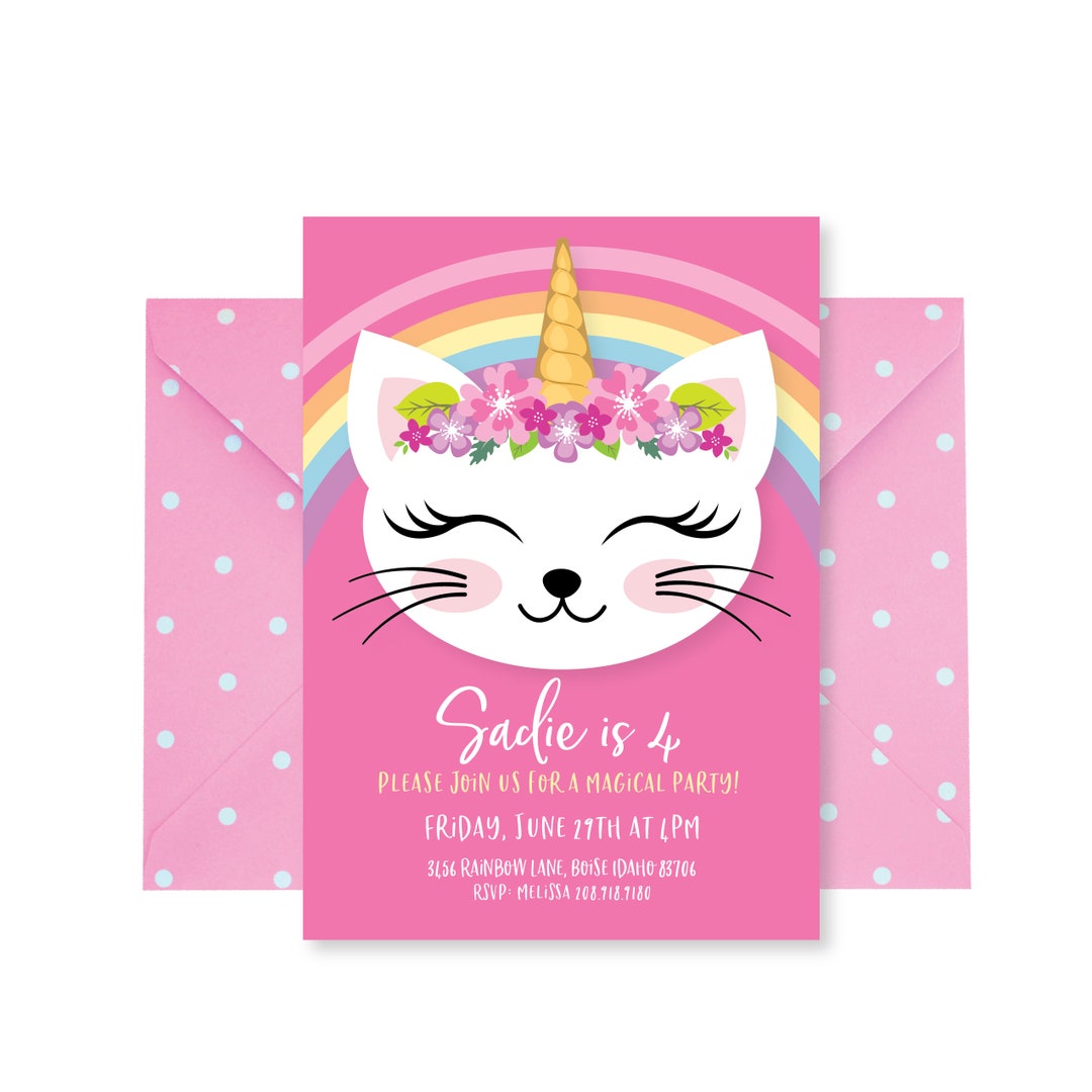 Caticorn Birthday Party Invitation, Custom Printable (digital File) - Etsy