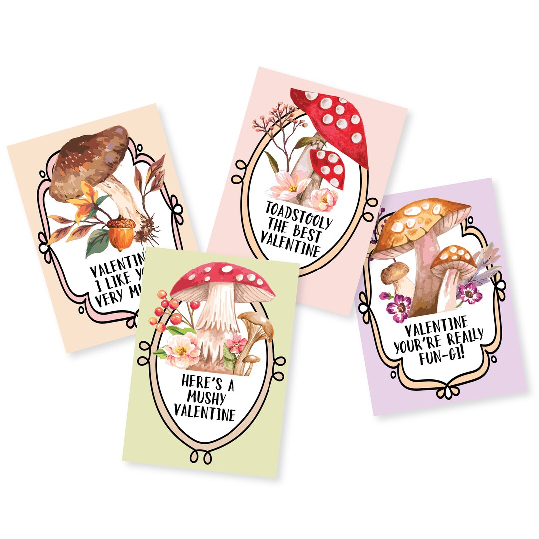 Mushroom Valentines Day Cards, Printable DIY Cards, Classroom Valentine ...