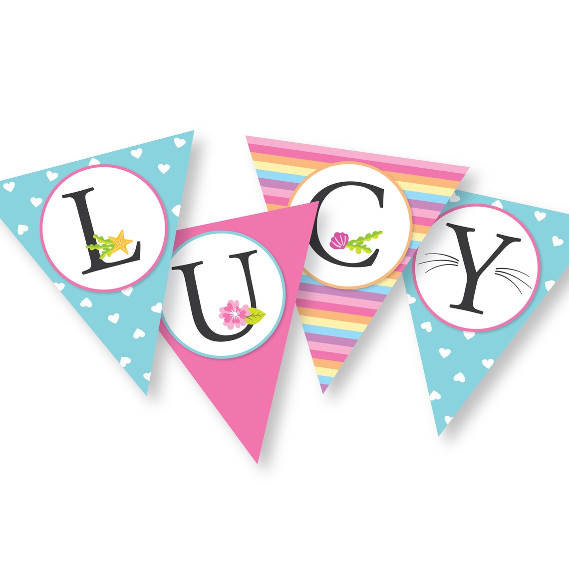 Caticorn Birthday Bunting Pink Rainbow Cat Mermaid Banner | Etsy