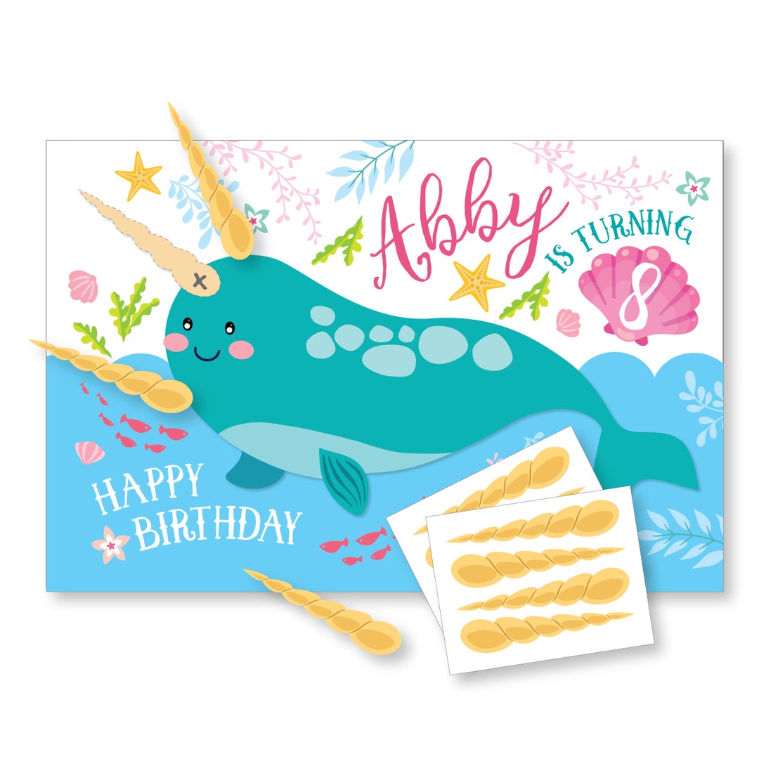 Pin the Horn on the Narwhal Party Game, DIY Party Game for Girls and ...