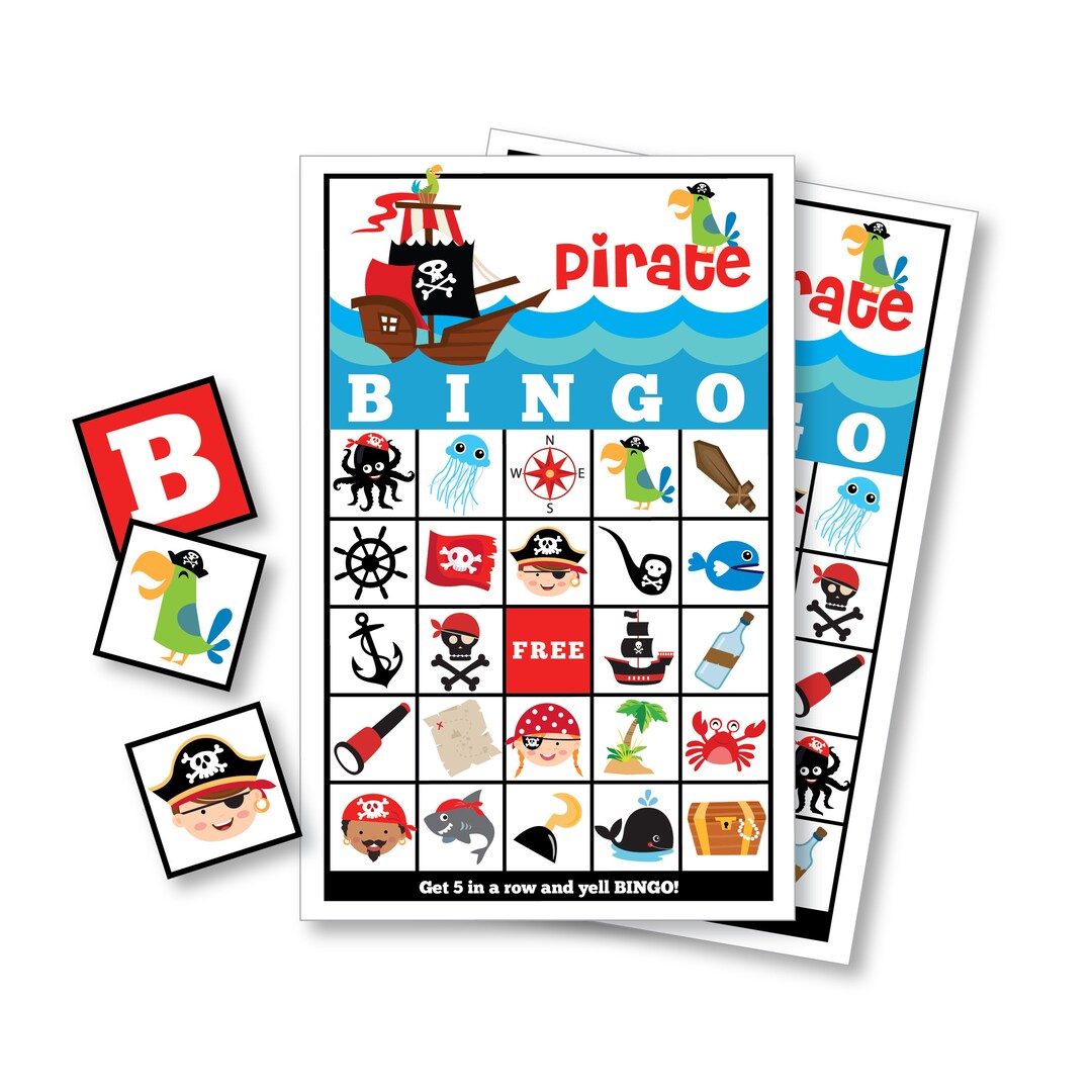 Pirate BINGO Game, 24 Different Bingo Cards, Kid's Printable Bingo Game ...