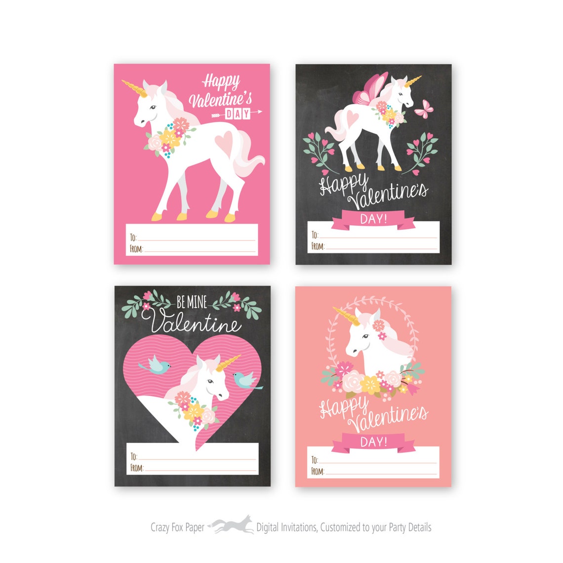 Unicorn Valentines Day Cards Printable DIY Cards Classroom | Etsy
