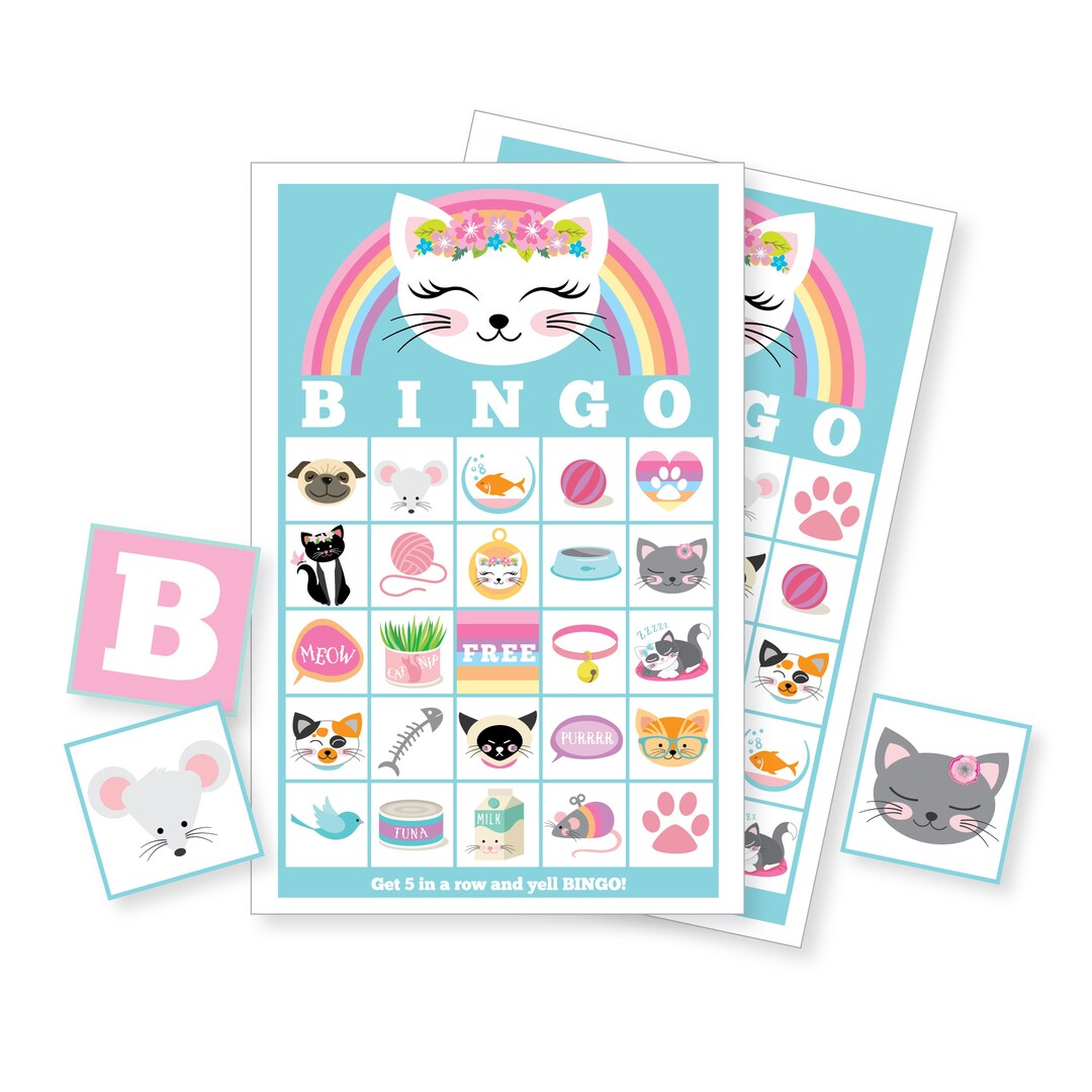 Cat Rainbow BINGO Game, 30 Different Bingo Cards, Kitten Party Game ...