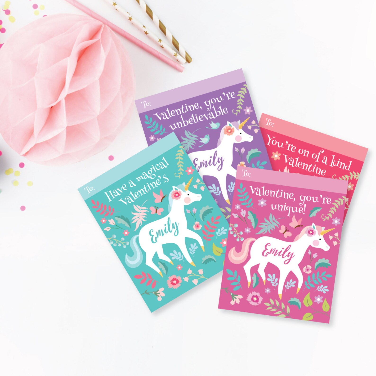 Unicorn Valentines Day Cards Printable DIY Card Classroom - Etsy