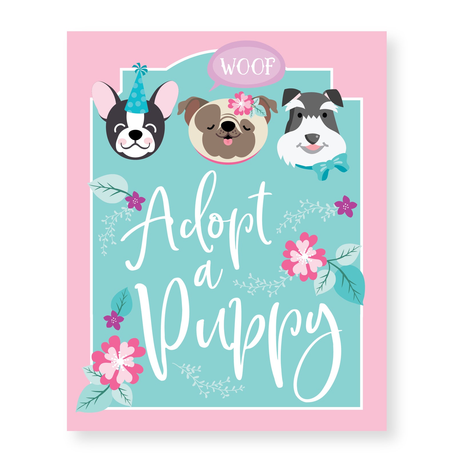 Adopt a Puppy / Certificate / Adoption Sign / Favor Tag / Pink - Etsy