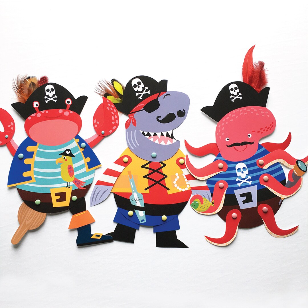 3 Articulated Paper Pirate Cutouts, Instant DIY Download - Pirate ...