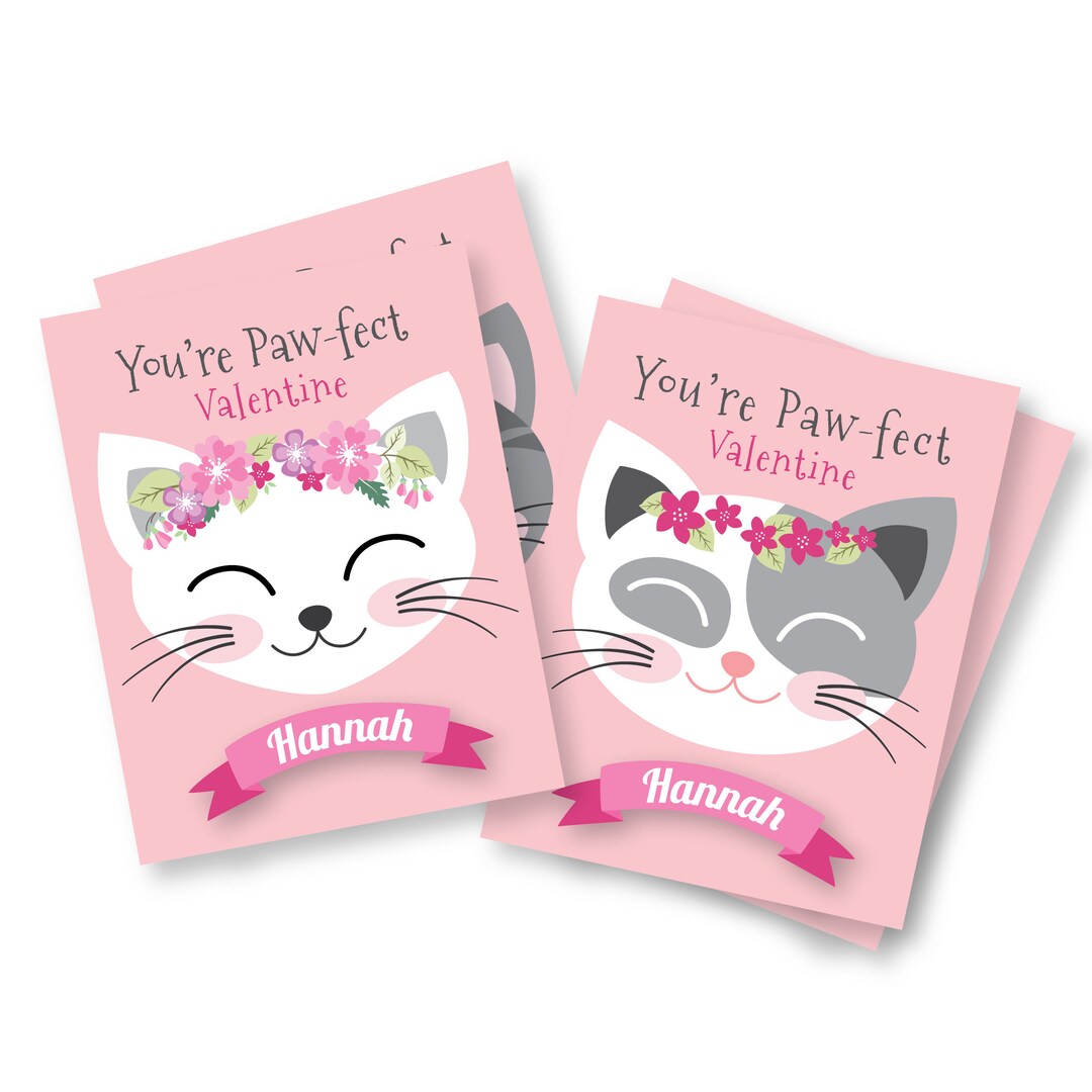 Cat Valentines Day Cards, Printable DIY Card, Classroom Valentine for ...