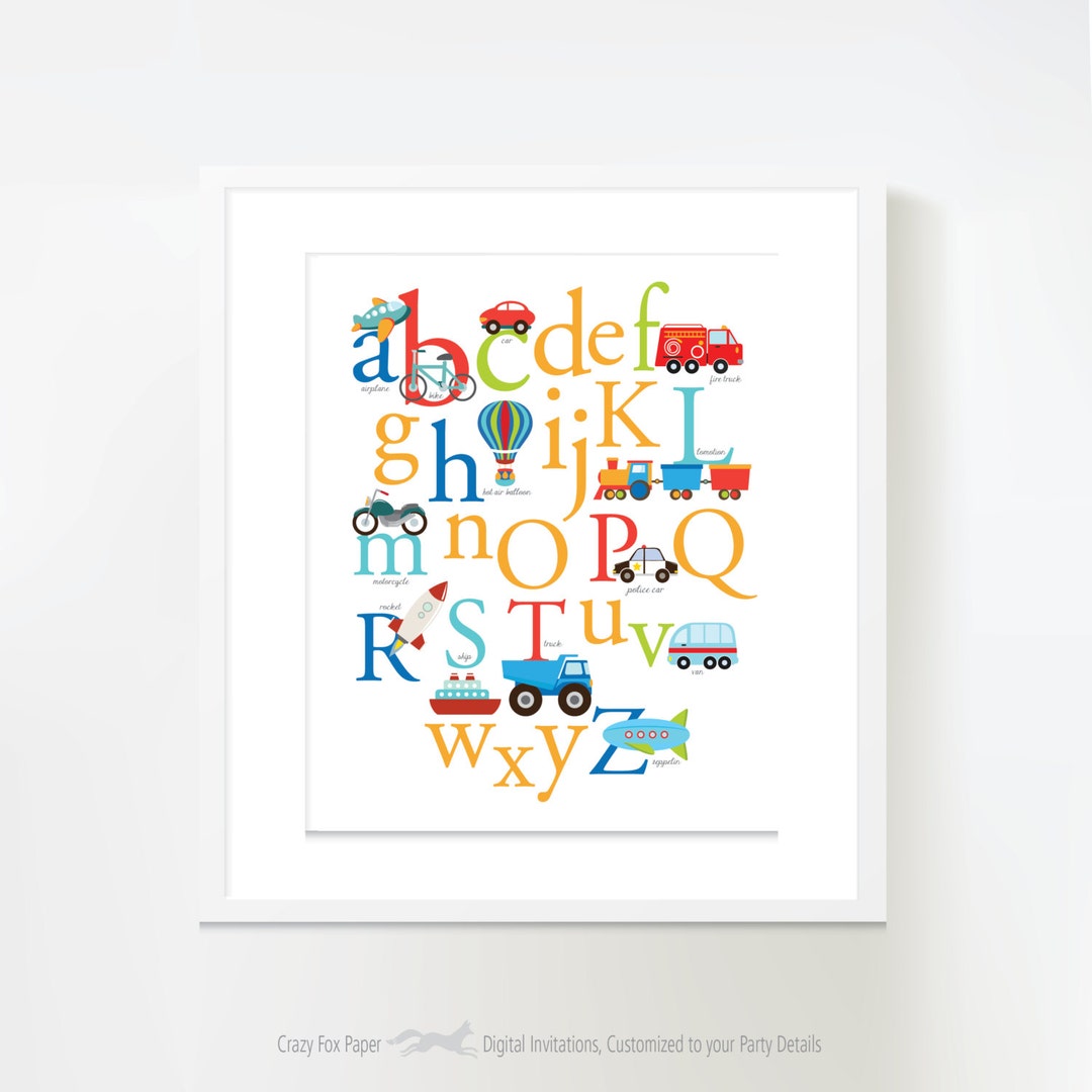 Vehicles ABC Theme Wall Art - Instant Download, DIY Wall Art, Car ...