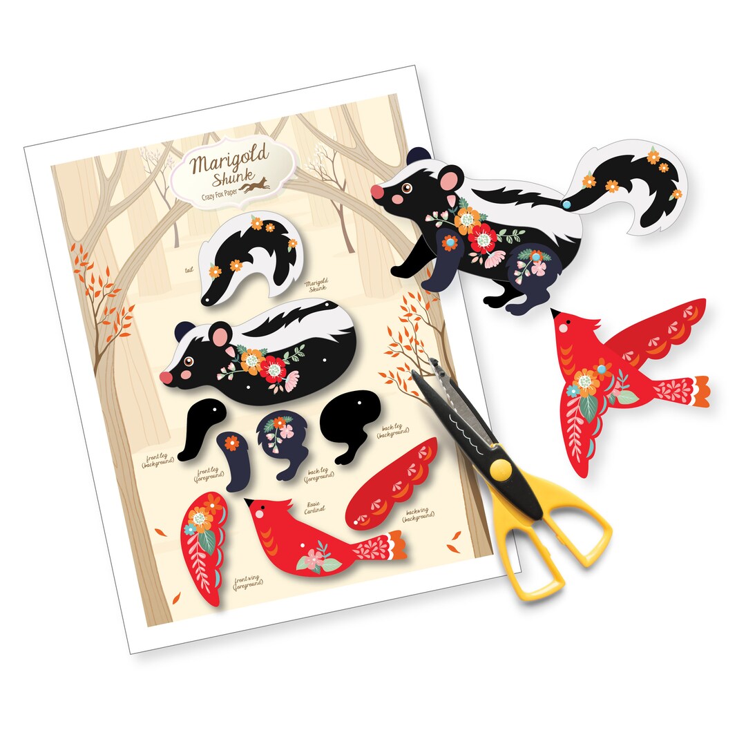 Articulated Paper Skunk, Instant Digital Download - DIY Paper Fox Skunk ...