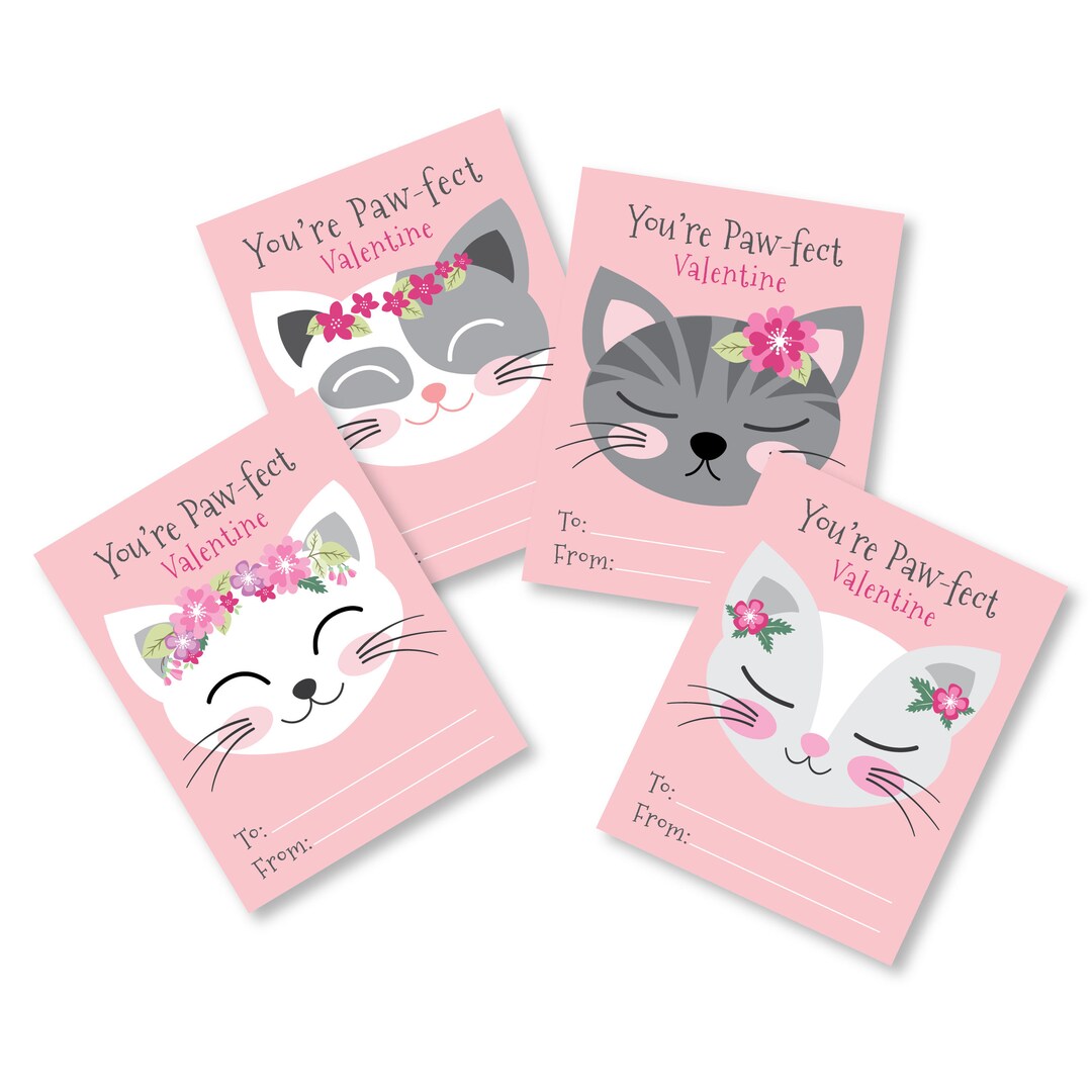 Cat Valentines Day Cards, Printable DIY Card, Classroom Valentine for ...