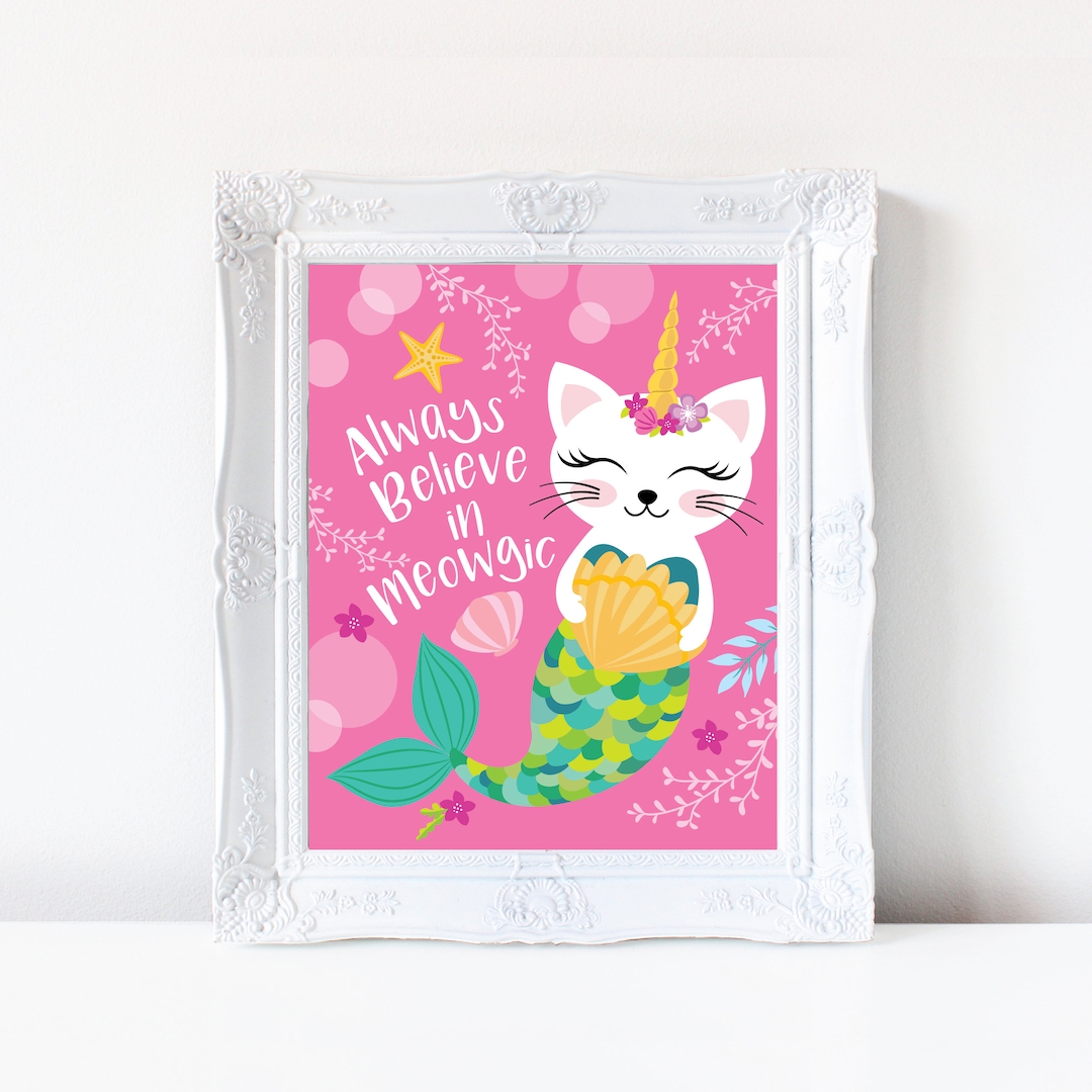 Caticorn Art Print Always Believe in Meowgic Pink Caticorn Wall Decor ...