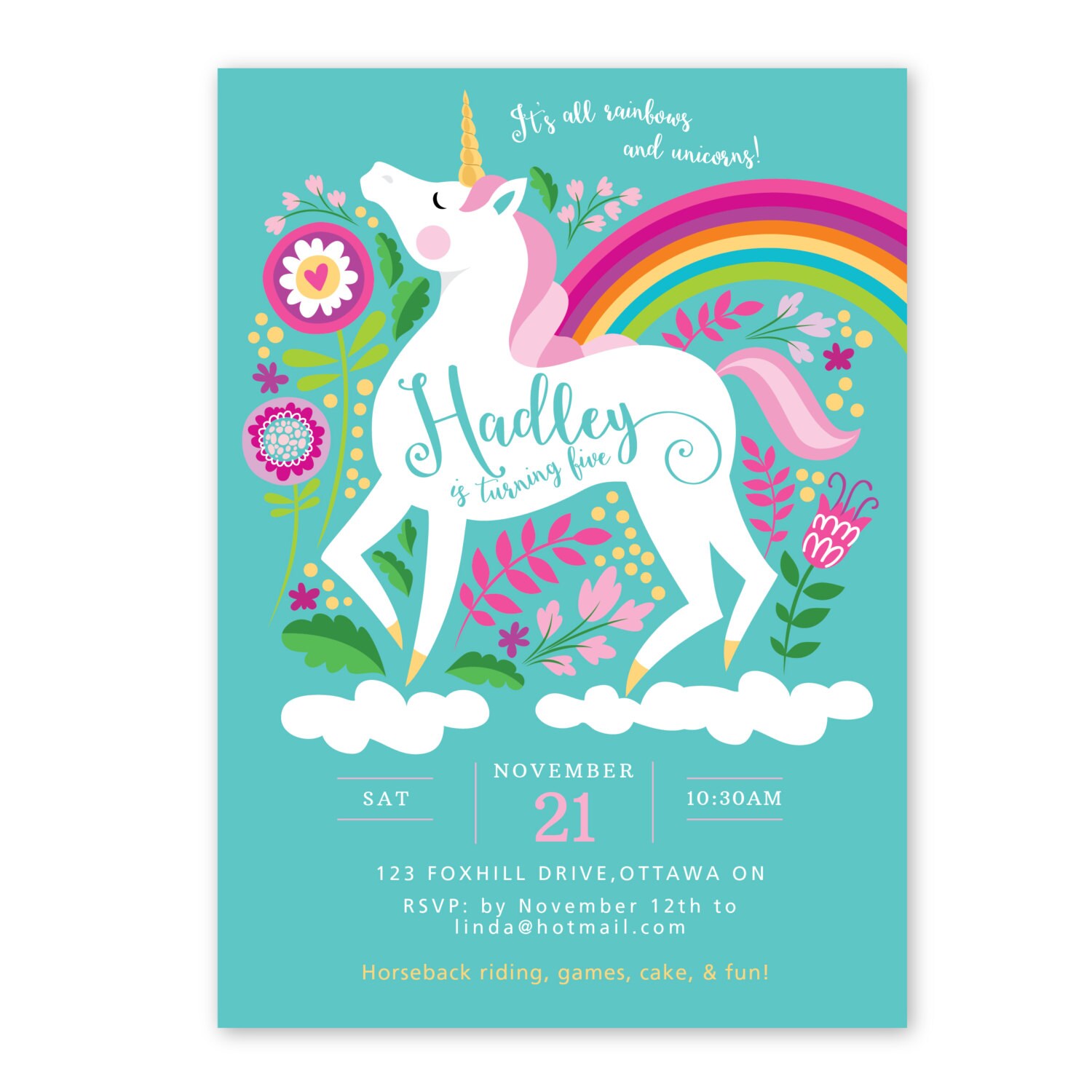 Unicorn Birthday Invitation Girls Rainbow Birthday Invite WE EDIT