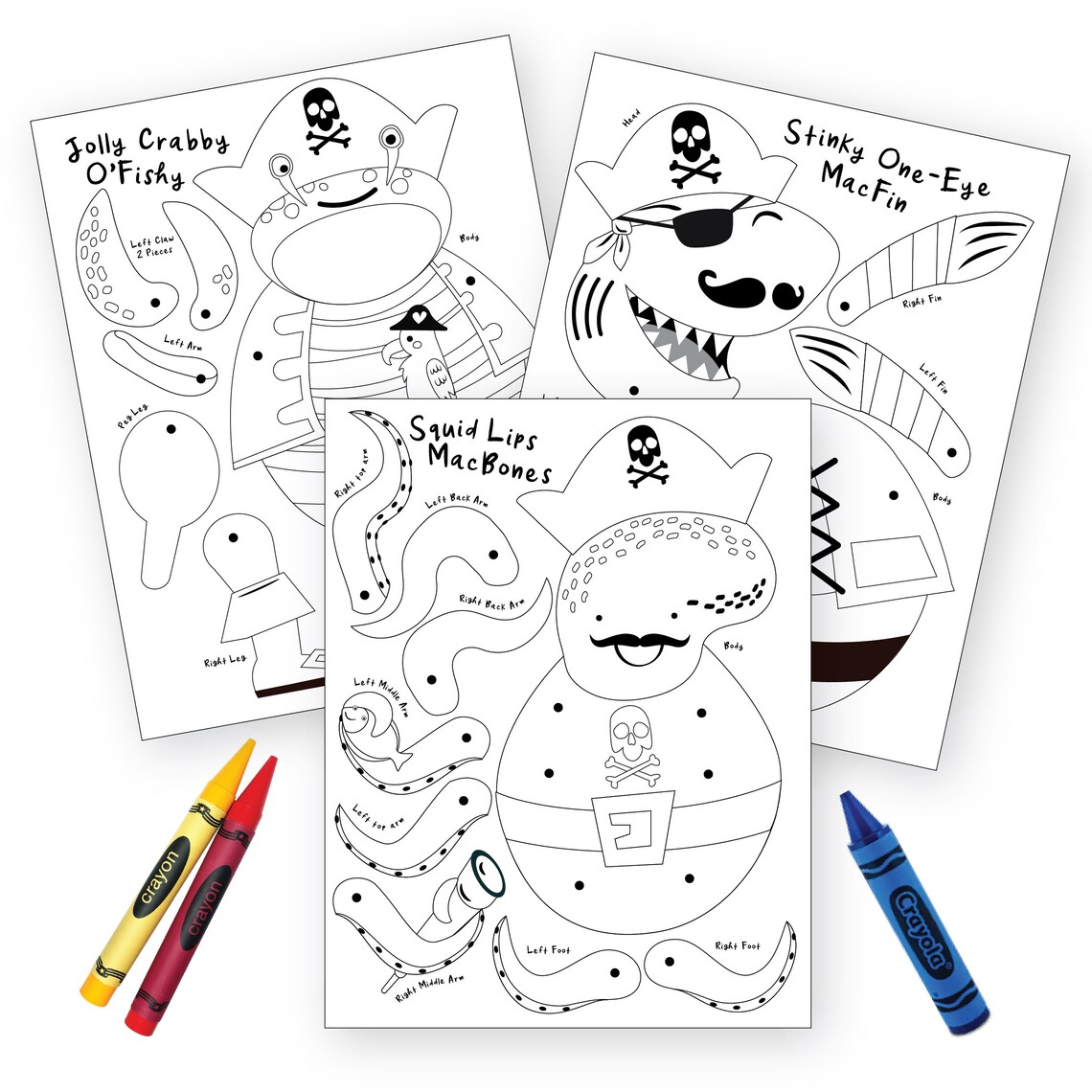 3 Articulated Paper Pirate Cutouts Instant DIY Download | Etsy