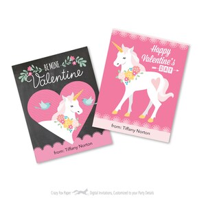 Unicorn Valentines Day Cards Printable DIY Card Classroom, Valentine ...
