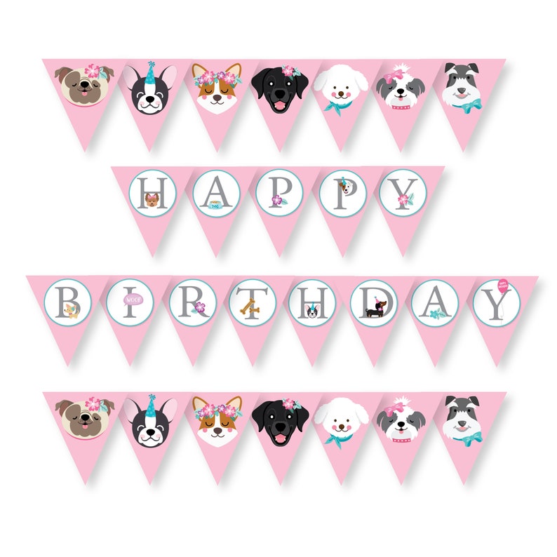 Dog Happy Birthday Bunting/banner Dog Faces Bunting Dog - Etsy