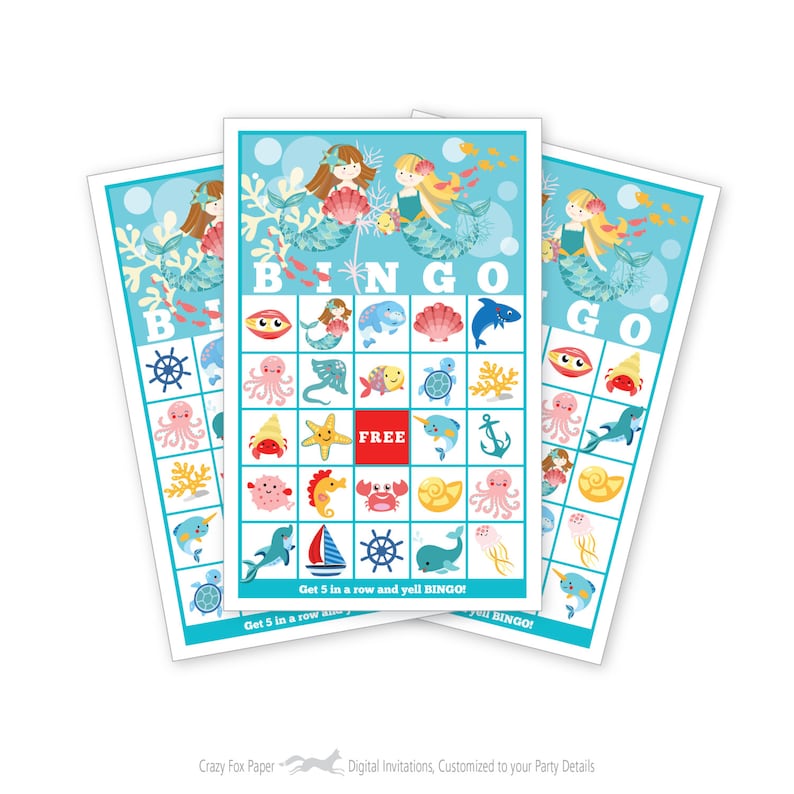 Mermaid BINGO Game, 24 Different Bingo Cards, Kid's, Girls Printable ...