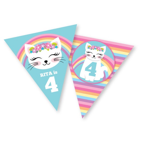 Kitten Birthday Bunting Pink Cat Banner Kitty Garland - Etsy