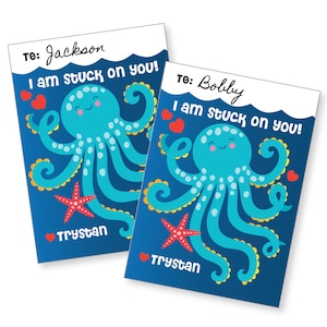 Octopus Valentines Day Cards, Printable DIY Valentine Classroom Cards ...