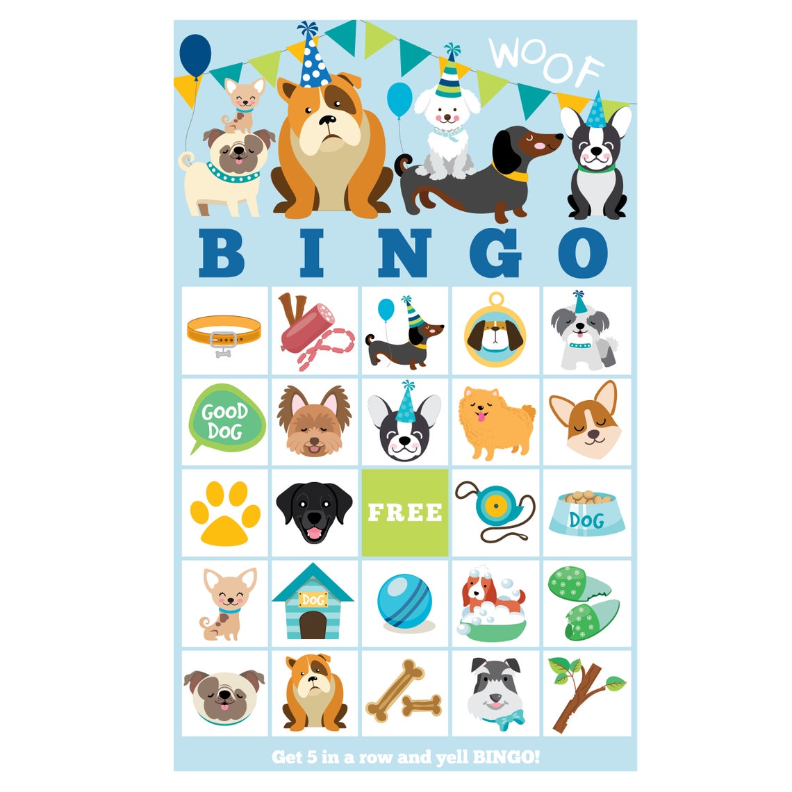 Dog BINGO Game Pug Puppy Dog Party Game Boy's | Etsy