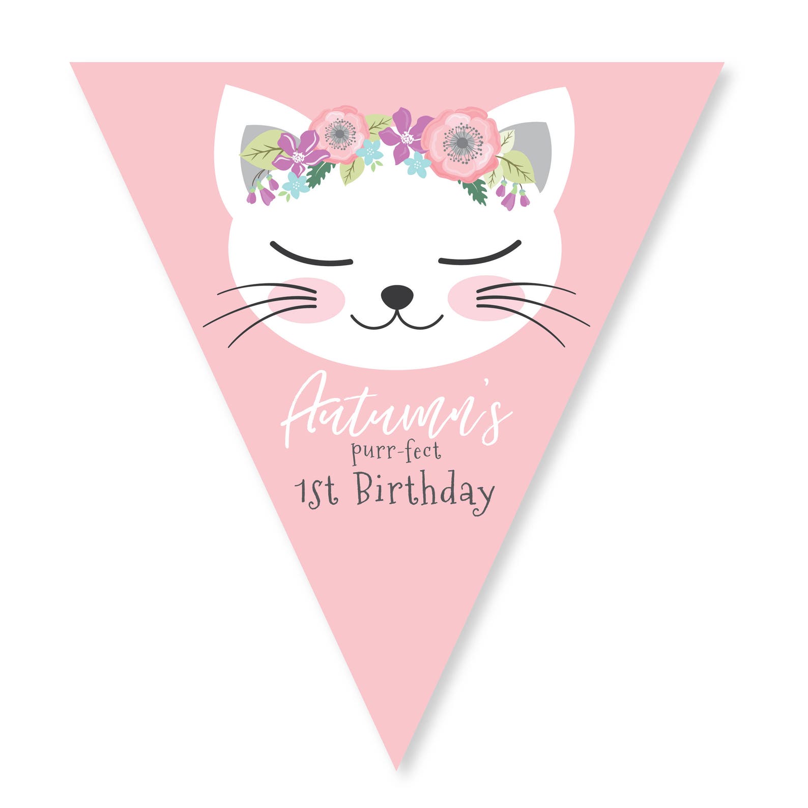 Kitten Birthday Bunting Pink Cat Banner Kitty Garland - Etsy