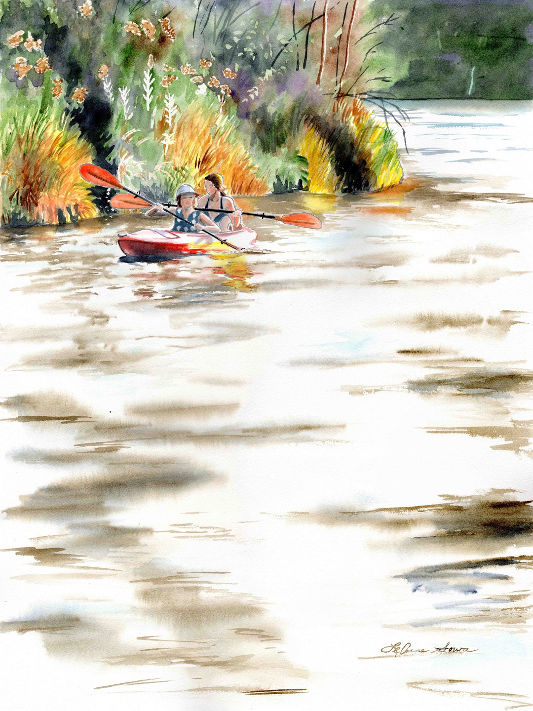 Kayaking, Kayak Painting, Boating, Canoeing, Kayak Watercolor, in the ...