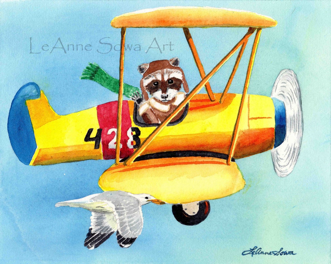 Flying Friends - Flying Racoon in a Biplane With Seagull Friend ...