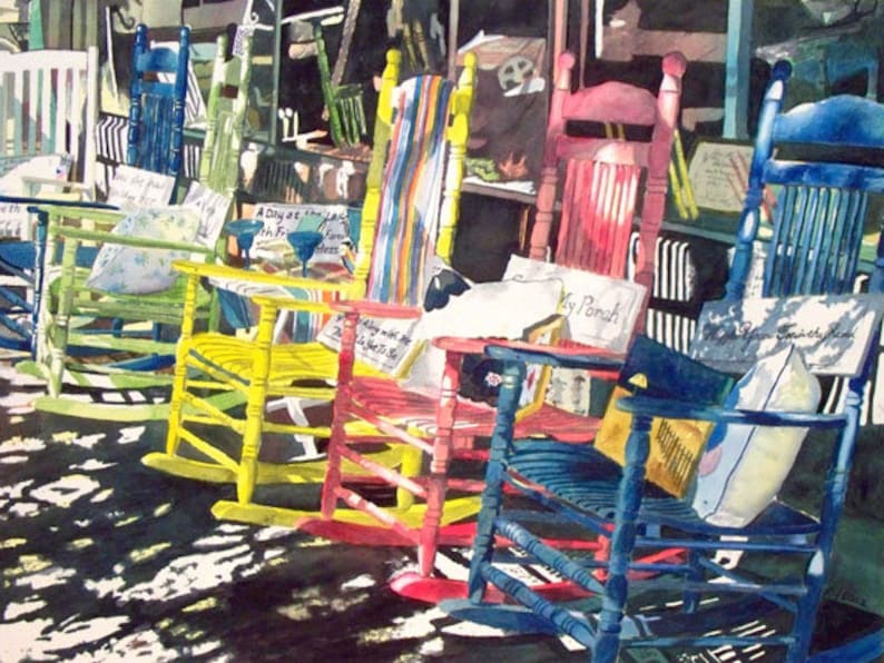 Watercolor, Chairs, Rocking Chair Prints, Rainbow Prints, Rainbow Color ...
