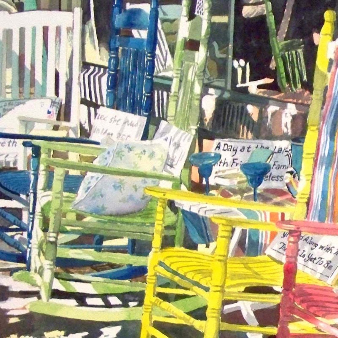 Rainbow Rocking Chairs Watercolor Print, Colorful Home Decor - Etsy