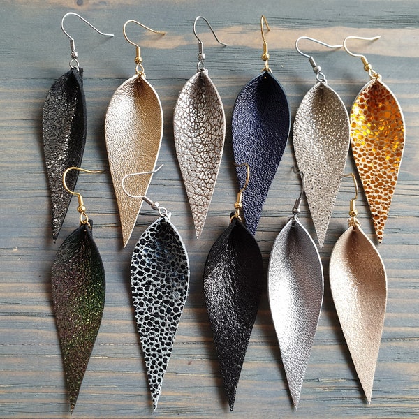 Leather Leaf Earrings - Etsy