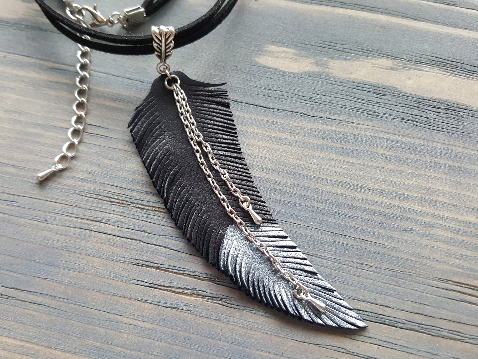 Leather Feather Necklace. Black Choker. Leather Choker. Boho | Etsy