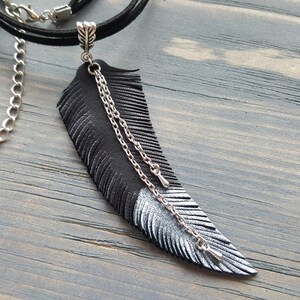 Leather Feather Necklace. Black Choker. Leather Choker. Boho Choker ...