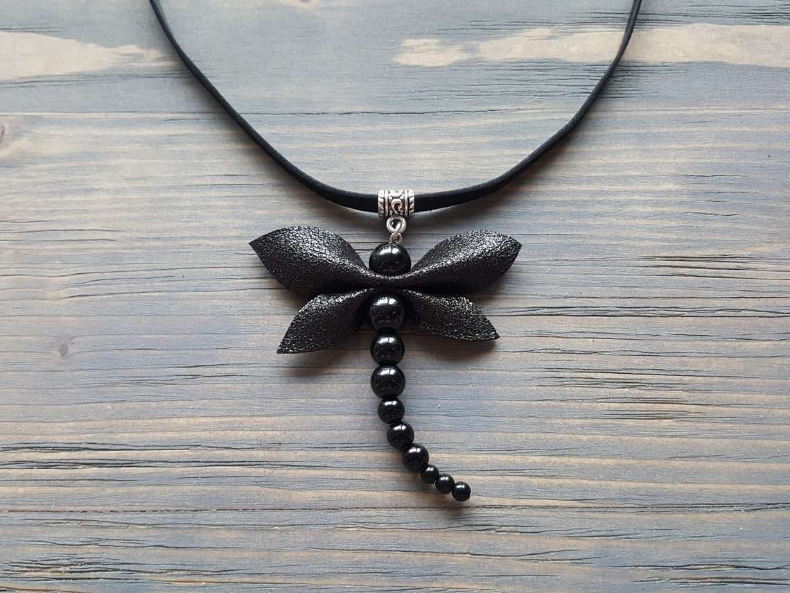 Black Onyx Necklace, Large Onyx Pendant, Black Leather Choker ...