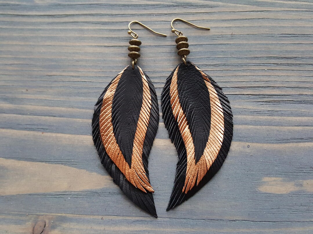 Big Statement Earrings. Large Earrings. Long Bohemian Earrings. Leather ...