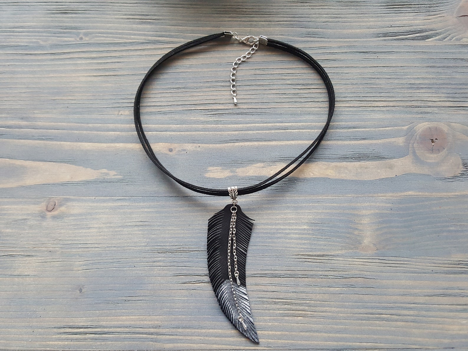 Leather Feather Necklace. Black Choker. Leather Choker. Boho | Etsy
