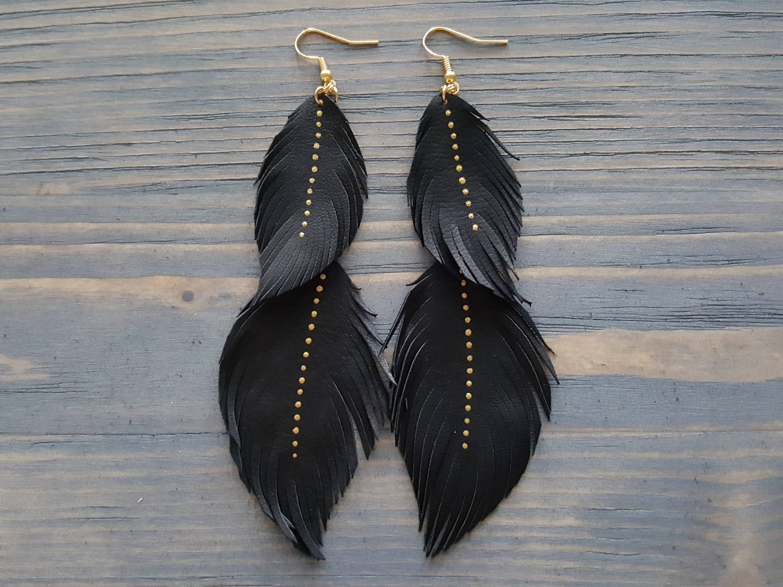 Feather Earrings. Leather Feather Earrings. Boho Earrings. Leather ...