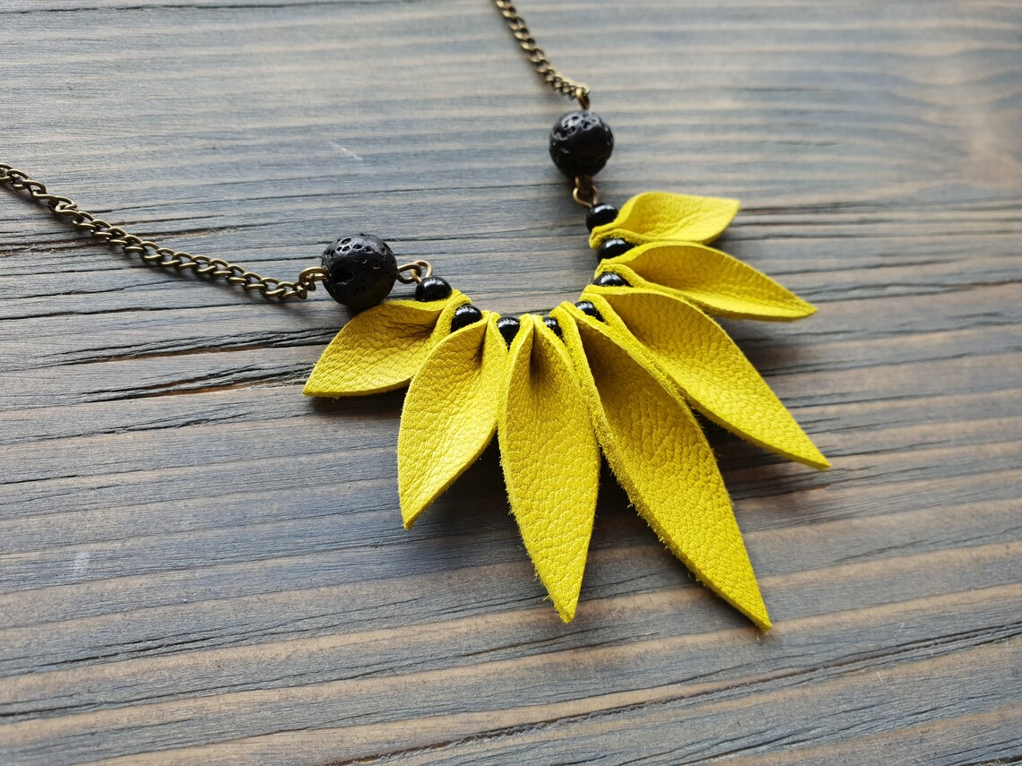 Bright Yellow Necklace Statement Jewelry Boho Necklace Gift for Her ...