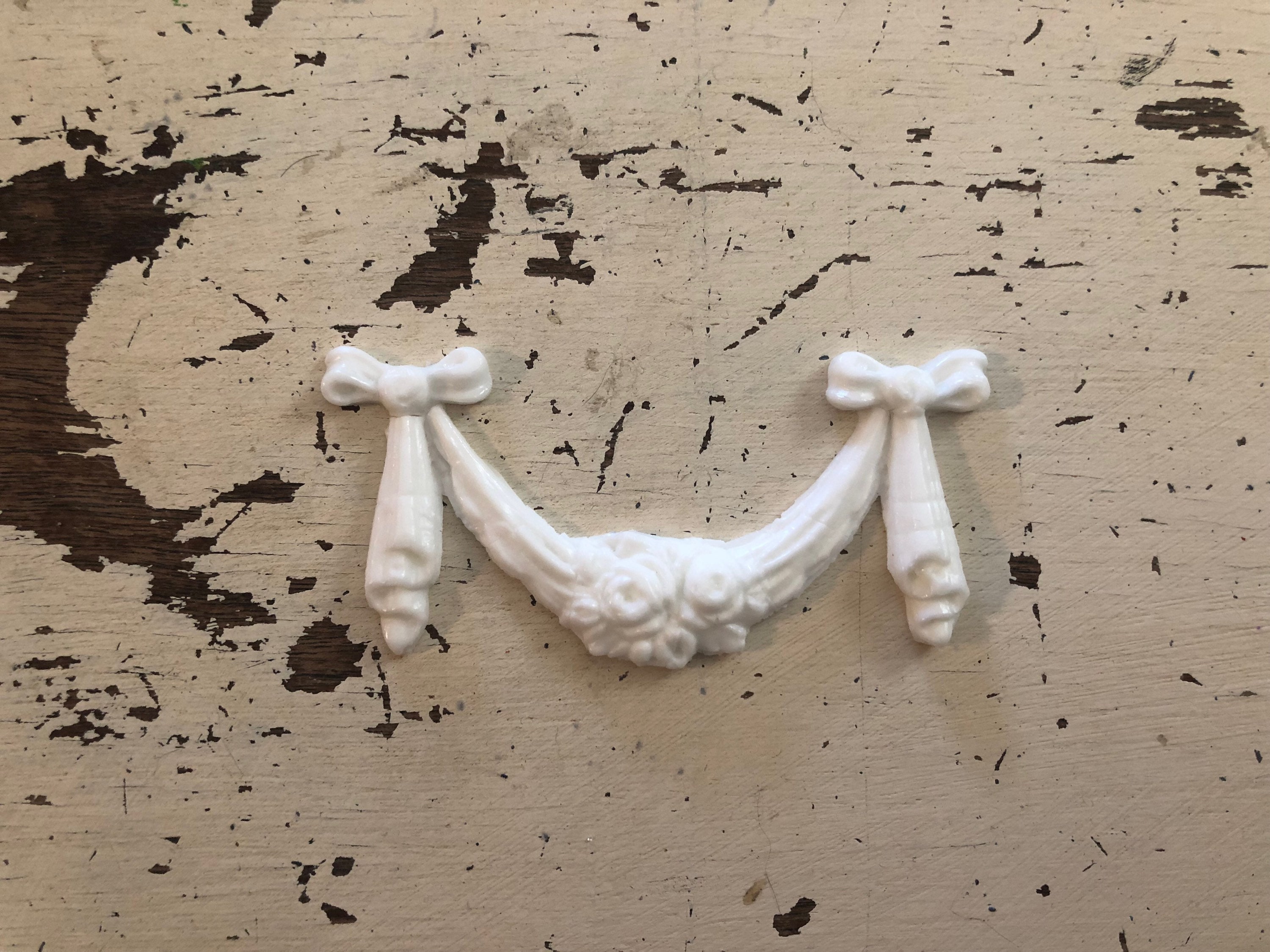 Shabby Chic Resin Furniture Applique! Small Bow & Rose Swag! - Etsy