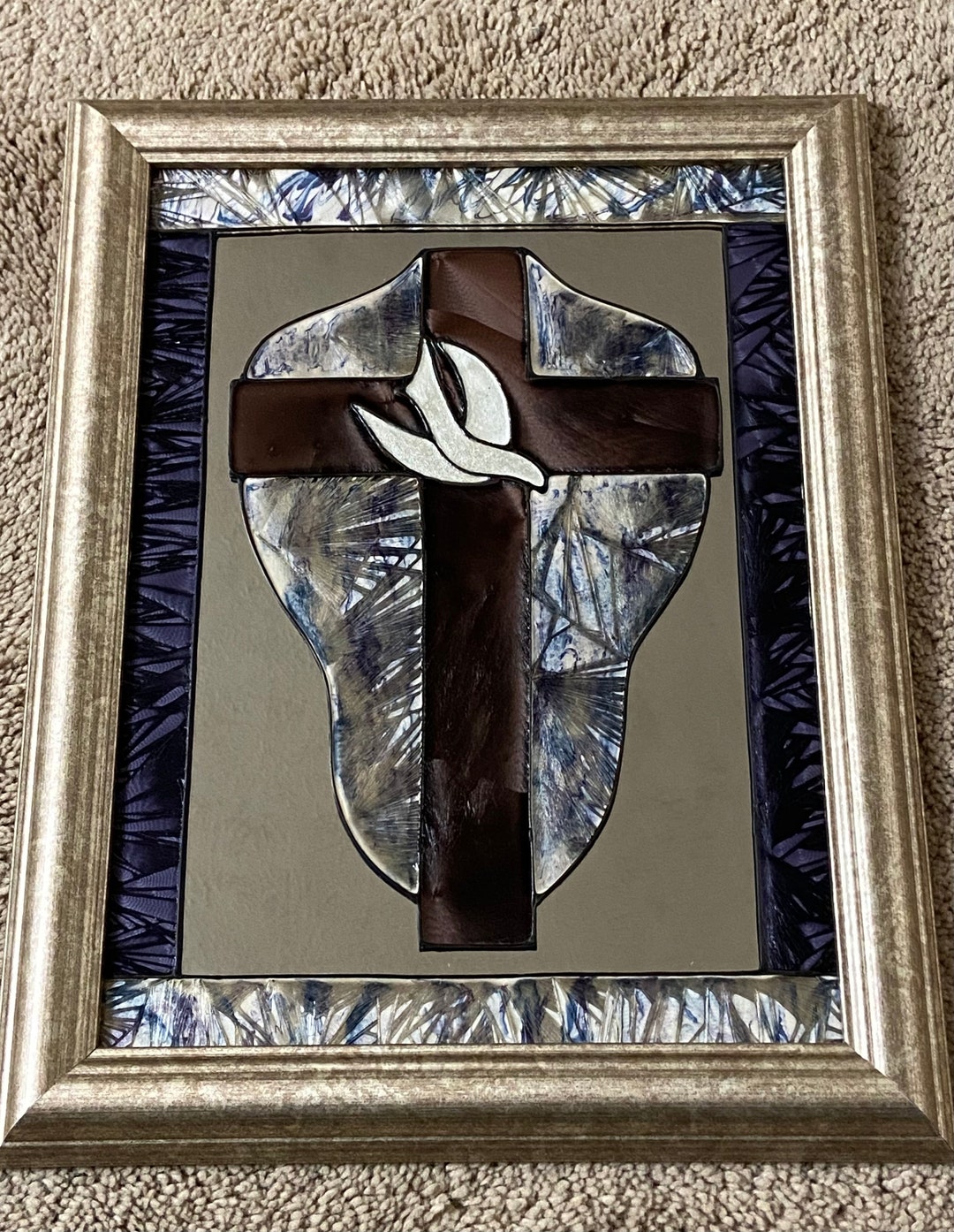 Framed Stained Glass Mirror With Cross and Dove, First Communion ...