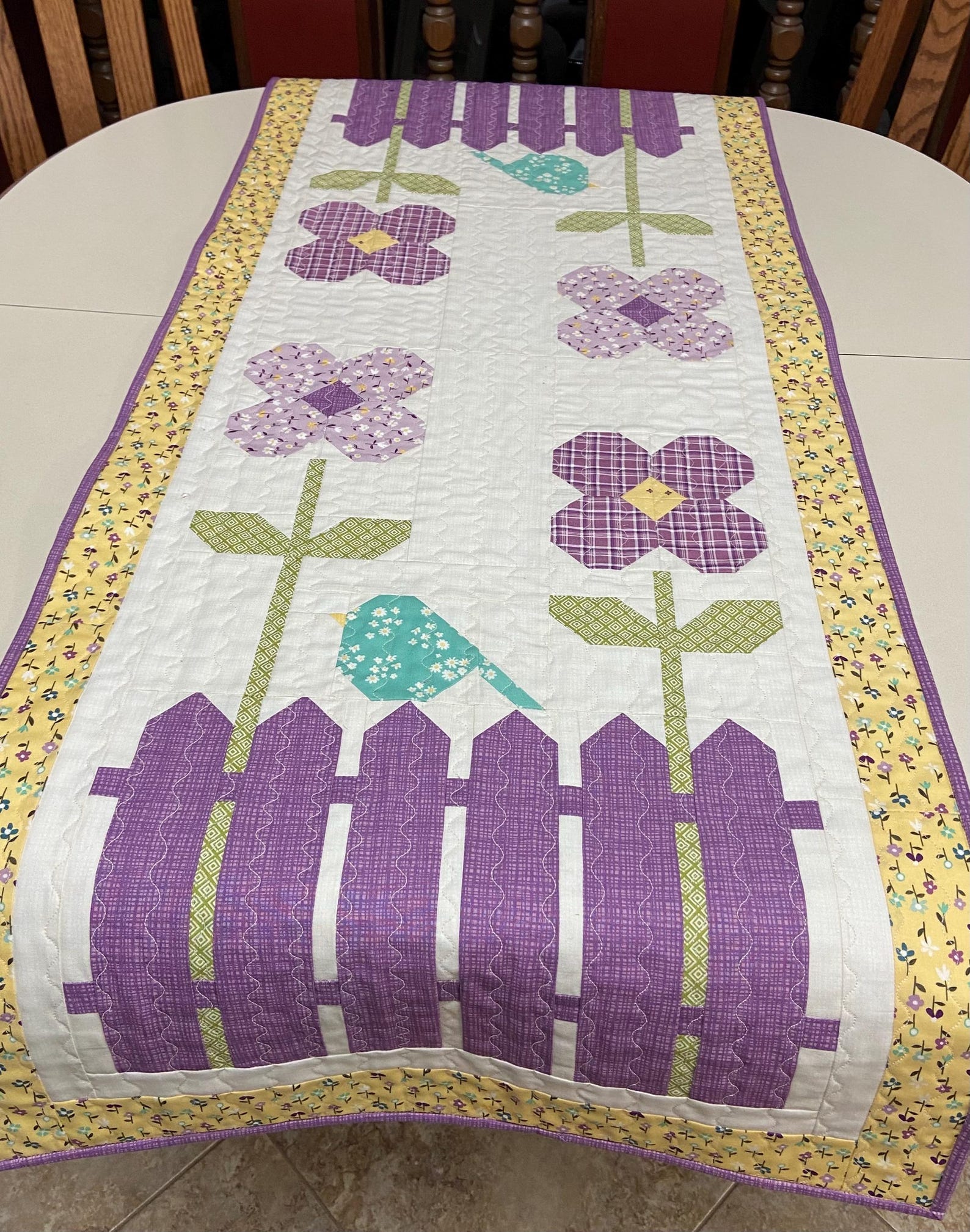 Quilted Large Handmadetable Runner, Easter Dining Table Decor, Picket ...