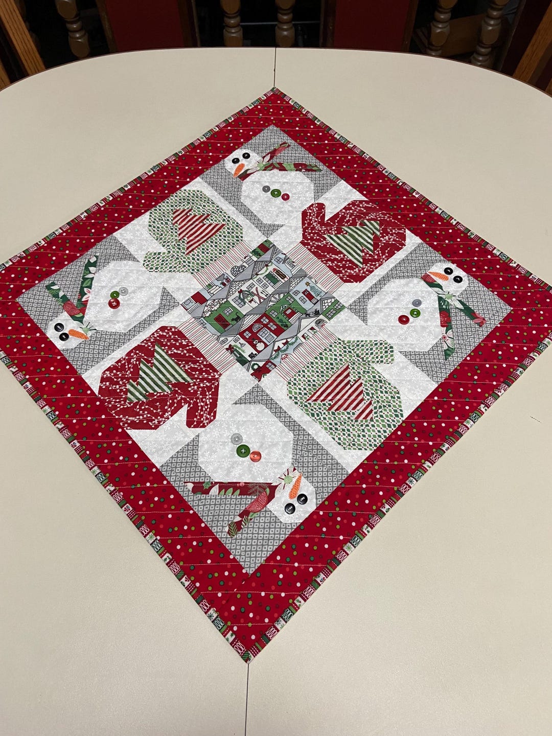 Quilted Square Table Topper, Winter Table Runner With Snowman and ...