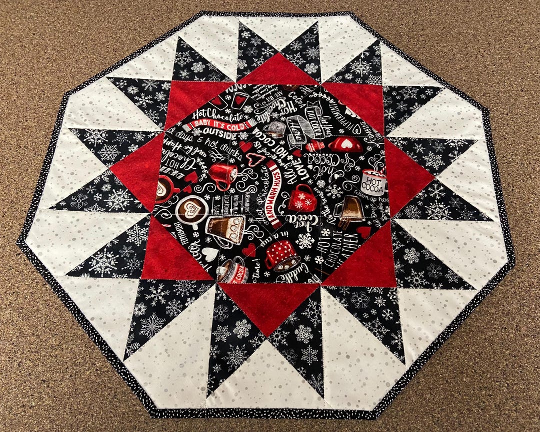 Quilted Octagon Table Topper, Baby It’s Cold Outside, Hot Cocoa, Table ...