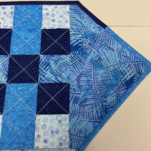 Quilted Blue Table Runner, Farmhouse Handmade Table Topper, Sofa Table ...