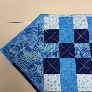 Quilted Blue Table Runner, Farmhouse Handmade Table Topper, Sofa Table ...