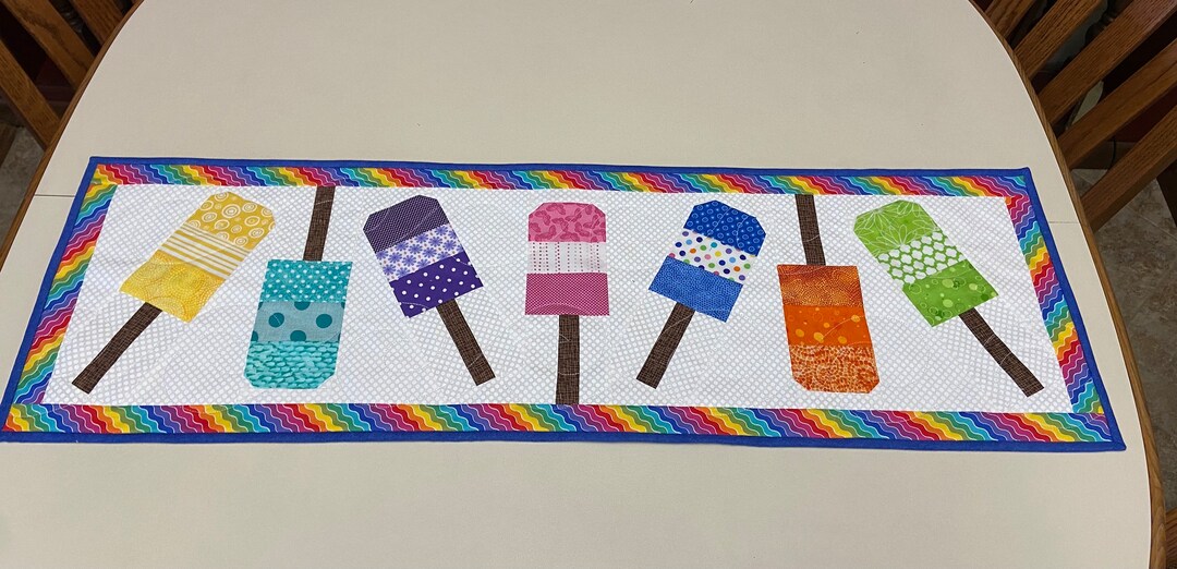 Quilted Pop Sickle Table Runner, Birthday Party Table Decor, Spring ...