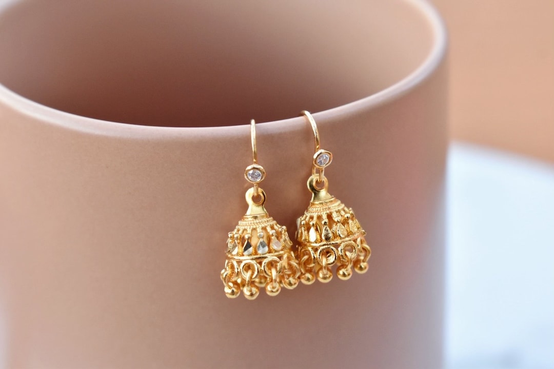 Jhumka Earrings, Lahiri Gold Jhumka With CZ Accent / Jhumki Earrings ...