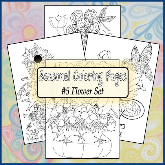 DIGITAL DOWNLOAD Seasonal Coloring Pages 5 Flowers Set | Etsy